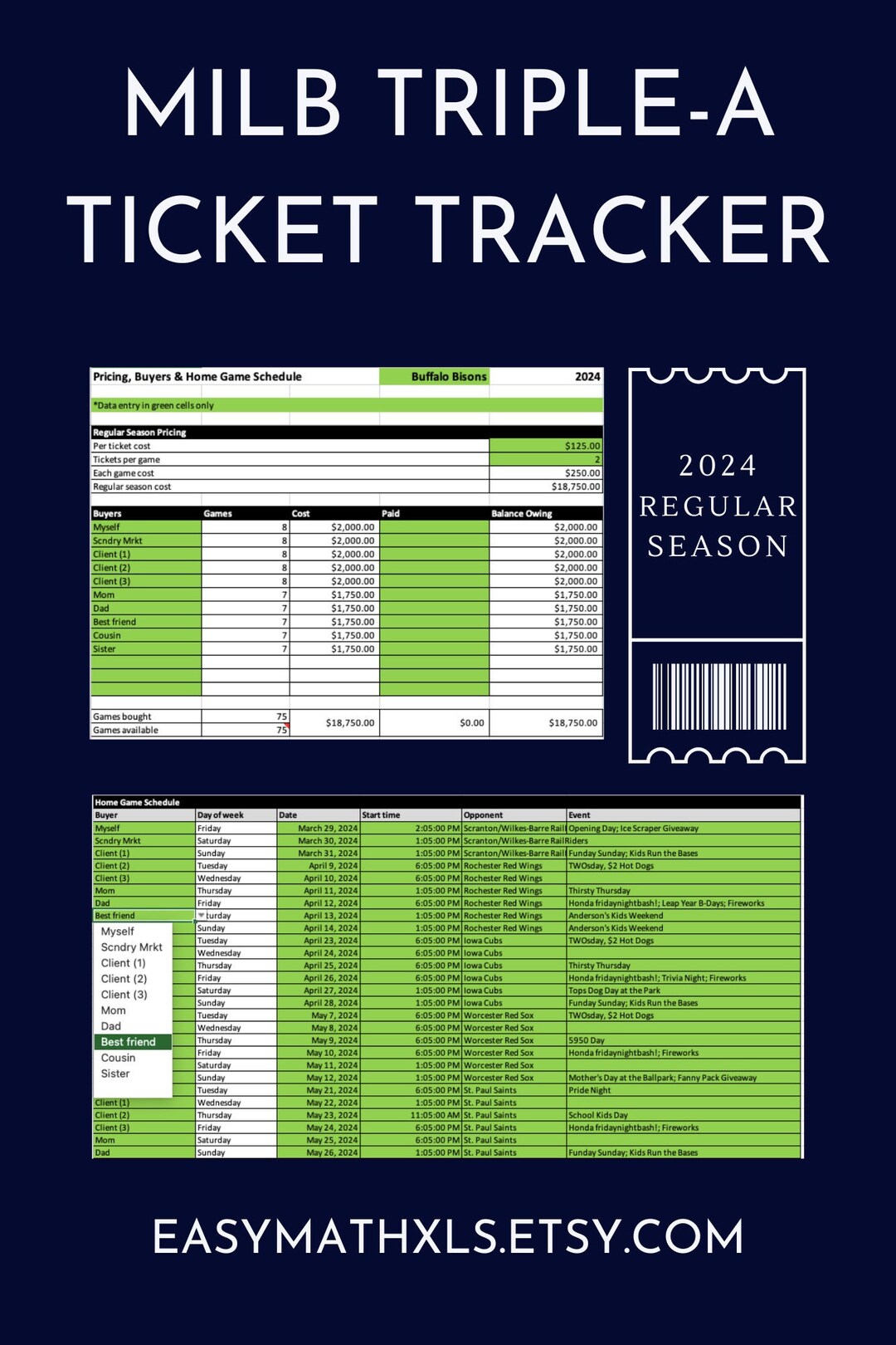 2024 Milb Triple-a Ticket Tracker Season Tickets Manager - Etsy
