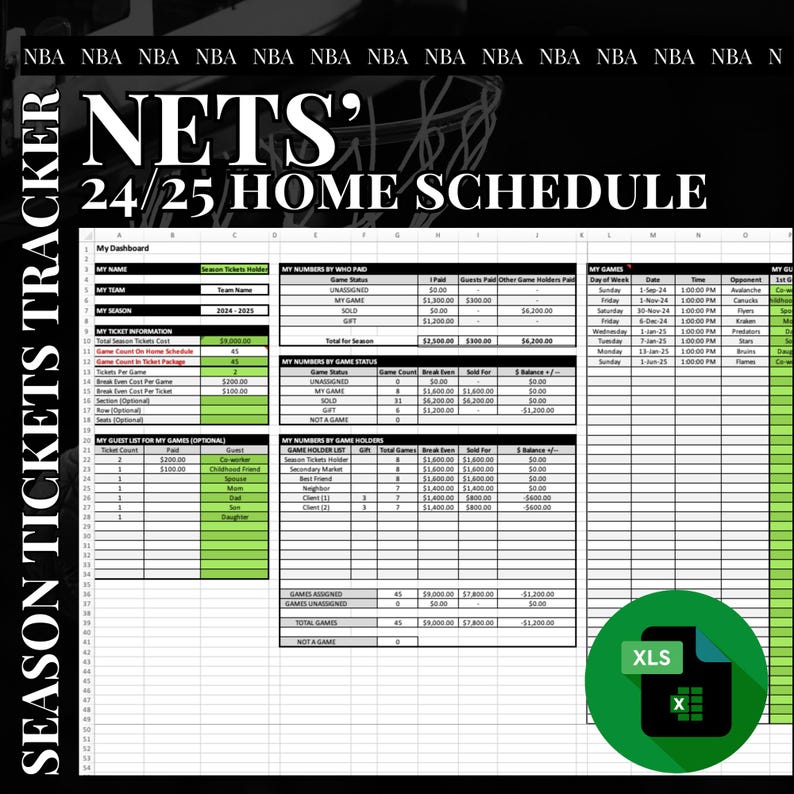 Nets Schedule Season Tickets Tracker 2024-25 - Etsy
