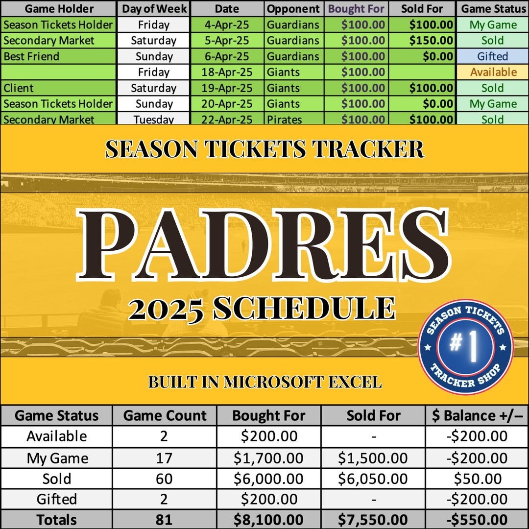 Padres Schedule | Season Tickets Tracker - Etsy