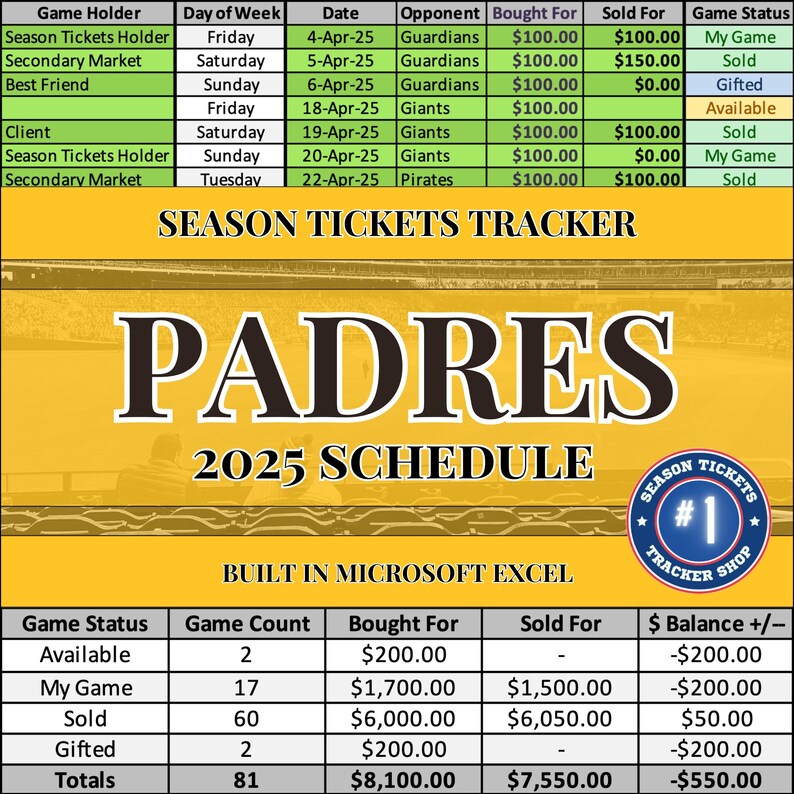 Padres Schedule | Season Tickets Tracker - Etsy