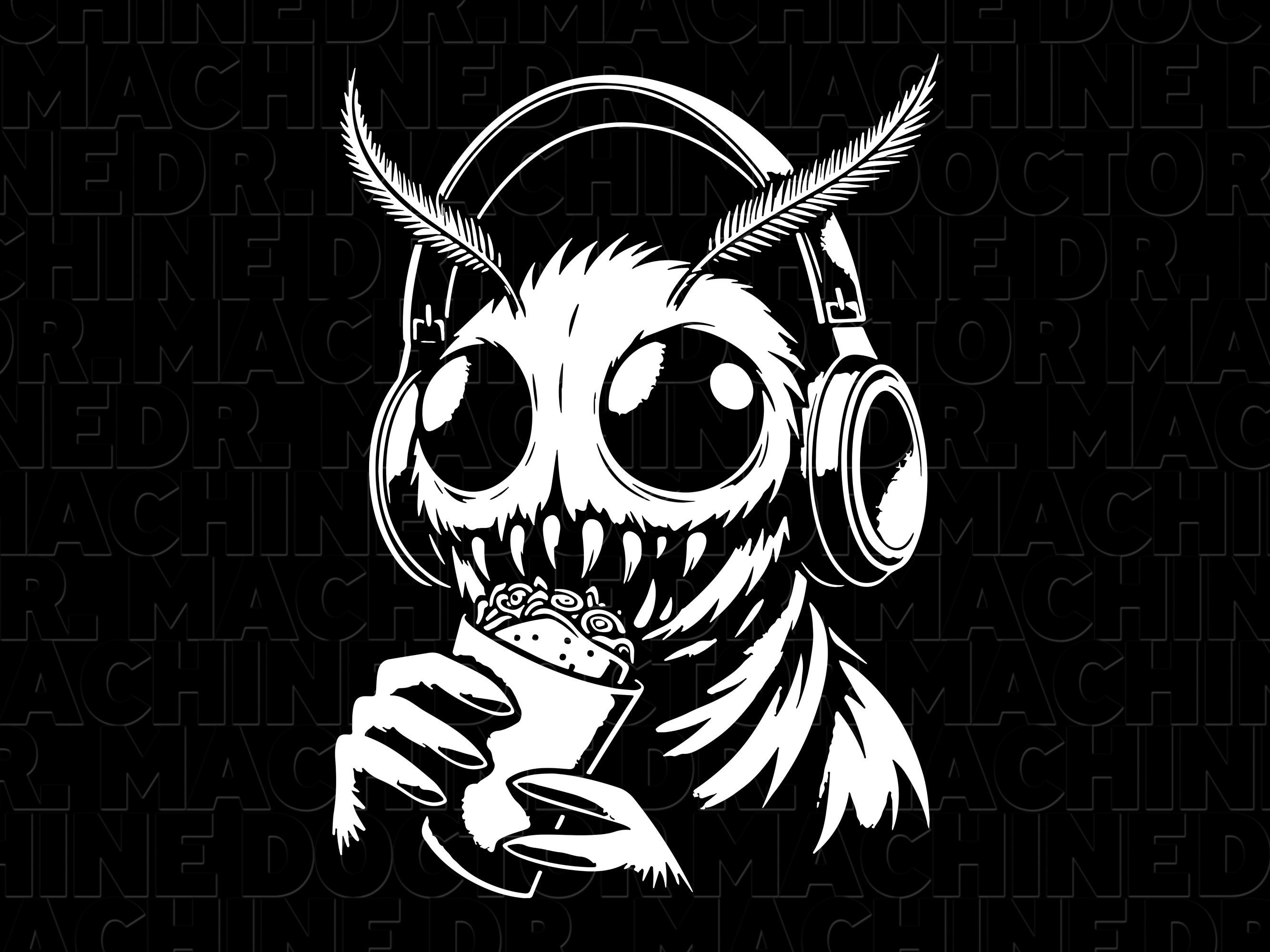 Mothman #31 Wearing Headphones and Eating a Burrito. SVG. White on ...