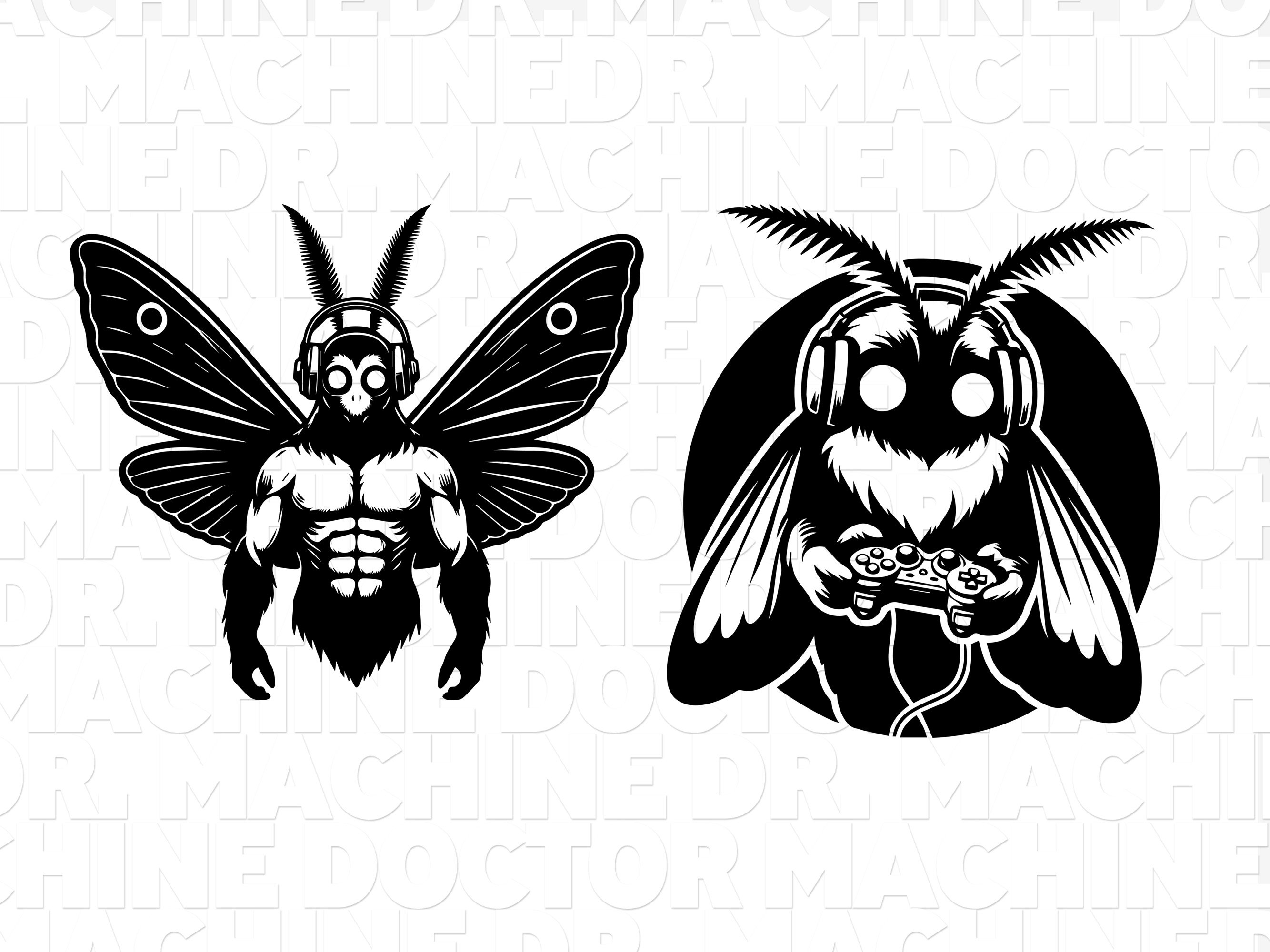 Mothman SVG BUNDLE #1, Urban Mothman With Headphones and Hoverboard ...