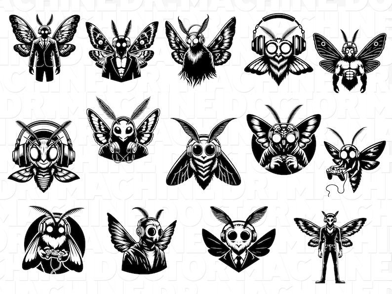 Mothman SVG BUNDLE #1, Urban Mothman With Headphones and Hoverboard ...