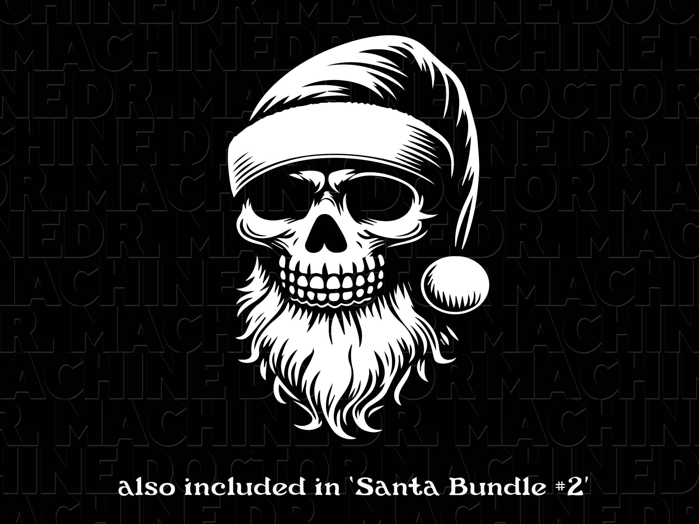 Santa Skull SVG File. Sinister Santa Skull With Beard. WHITE on BLACK ...