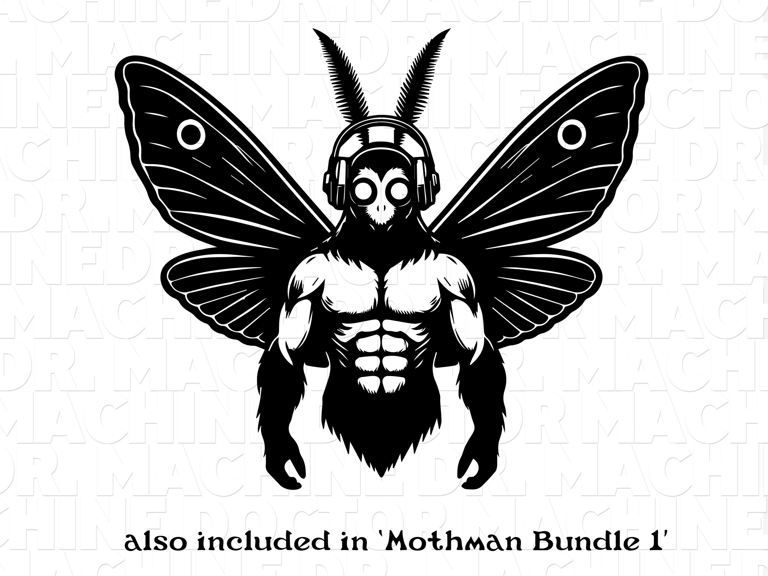 Mothman #9 Muscular & Furry Torso With Headphones. SVG, Funny Cryptid ...