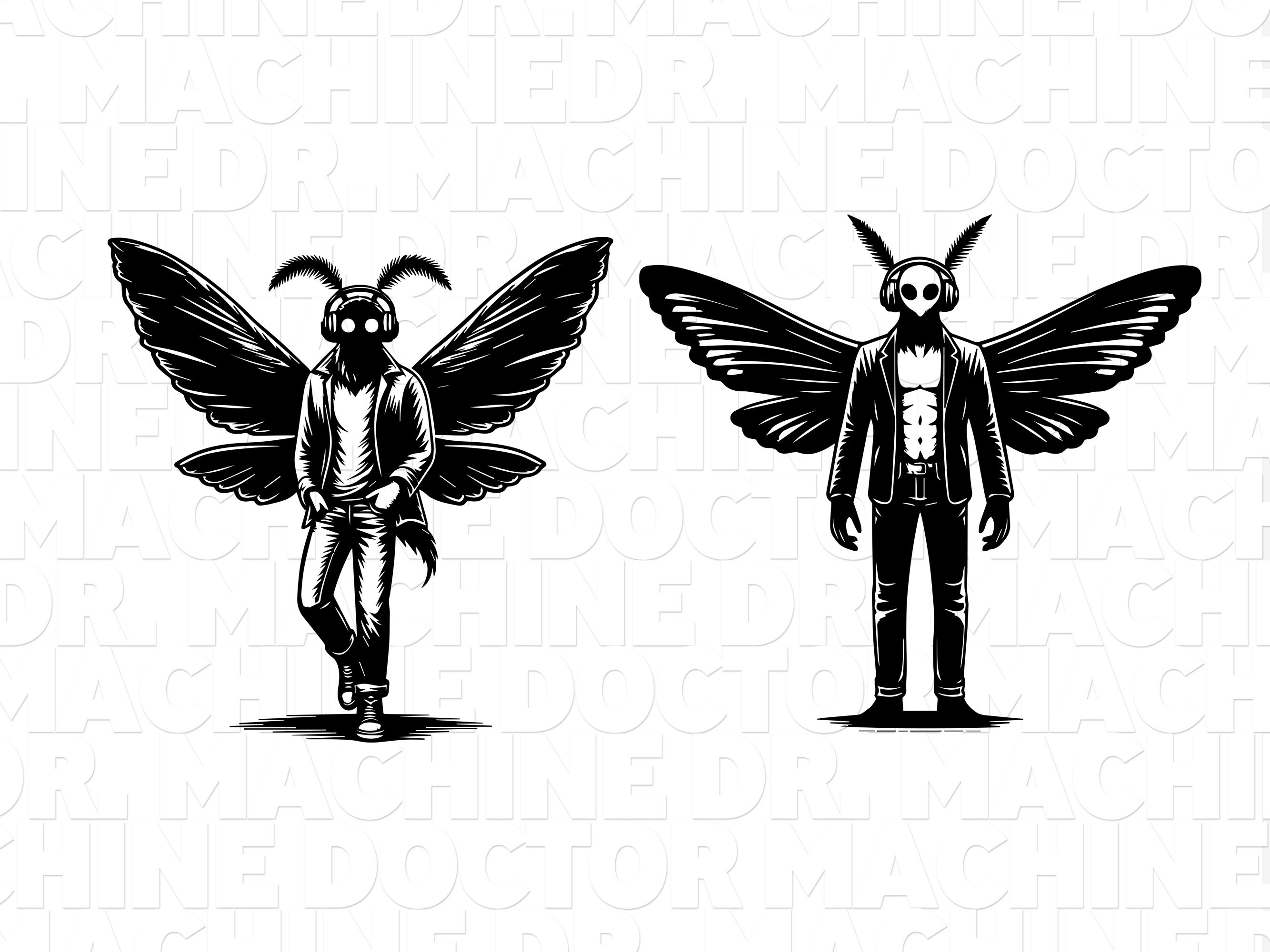 Mothman SVG Bundle 2, Urban Mothman With Headphones and Hoverboard. 14 ...