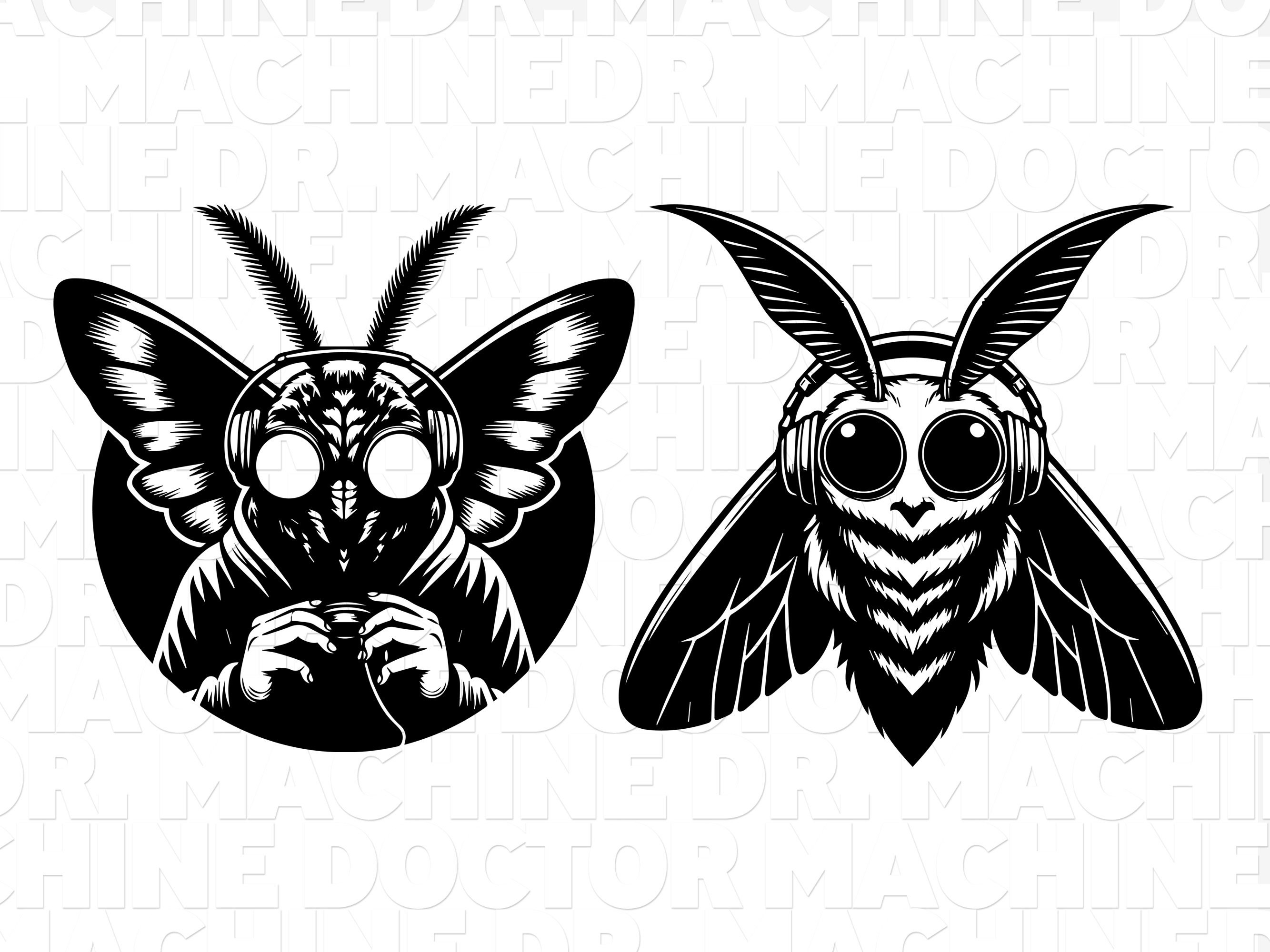 Mothman SVG BUNDLE #1, Urban Mothman With Headphones and Hoverboard ...