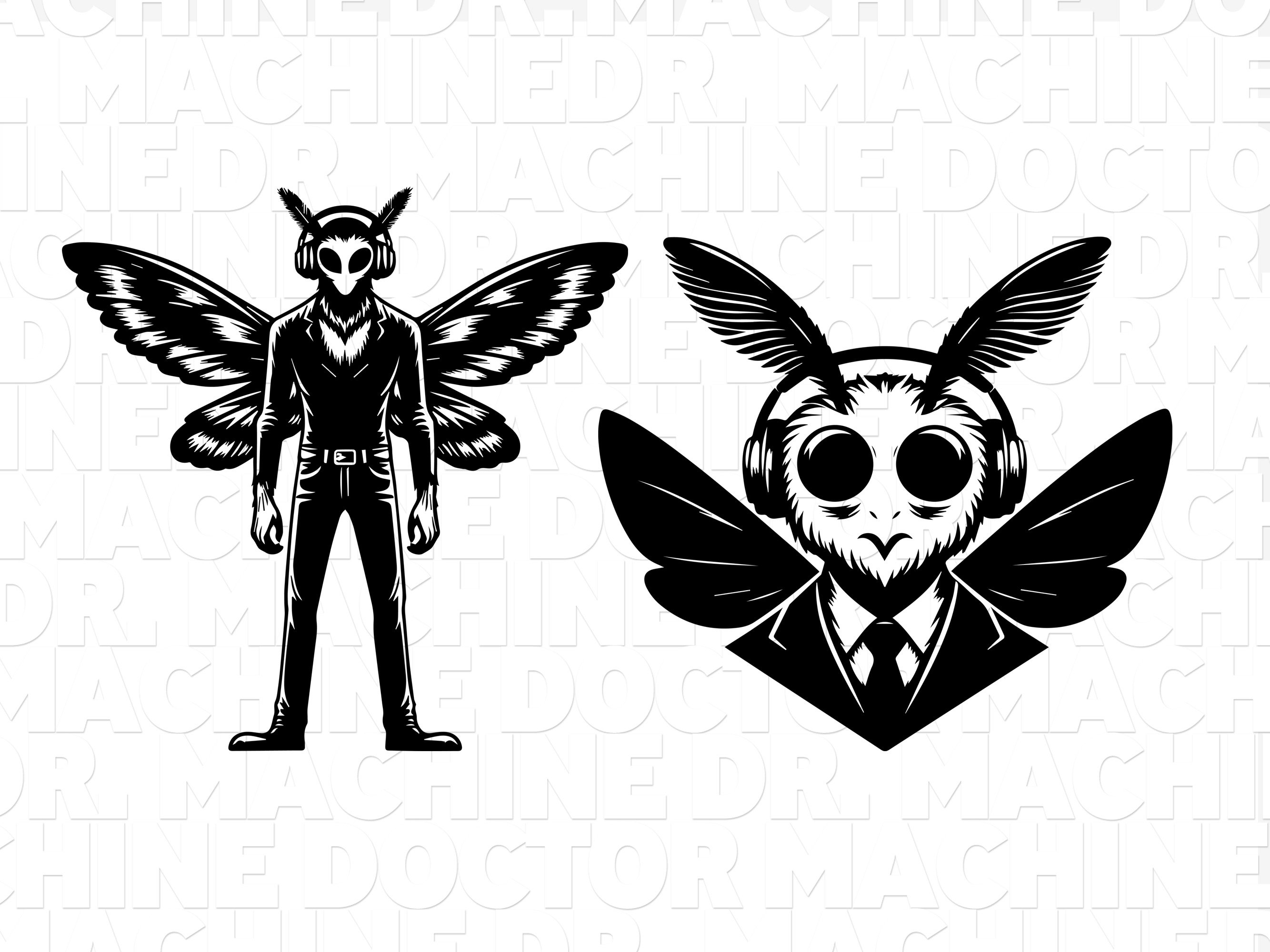 Mothman SVG BUNDLE #1, Urban Mothman With Headphones and Hoverboard ...