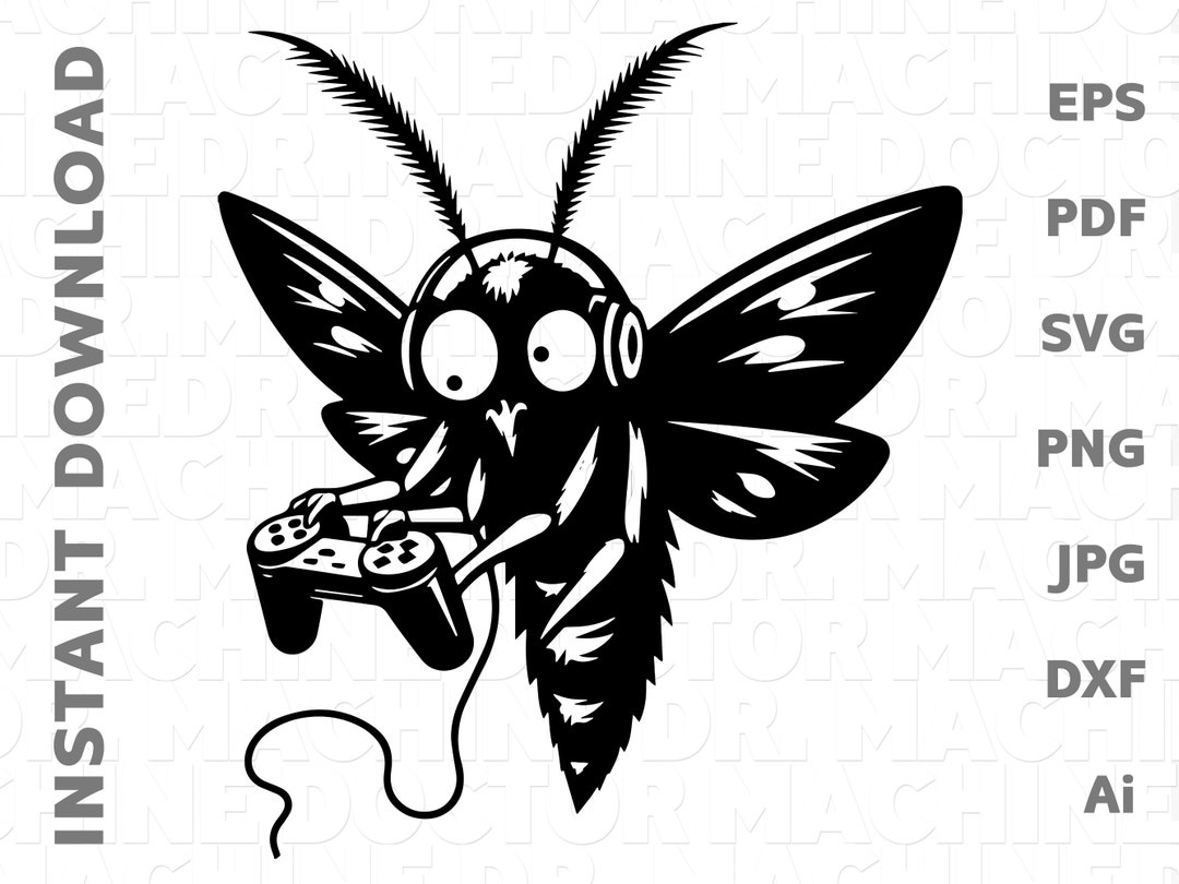 Baby Mothman #19. Cute Moth in Headphones Playing Video Game SVG ...