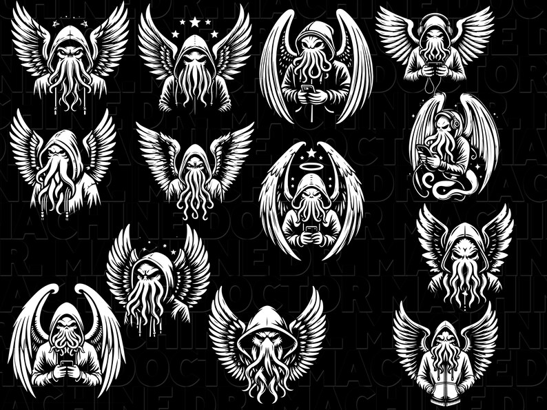 Cthulhu SVG Bundle #3. 10 Cthulhus Texting in Hoodies & Headphones ...