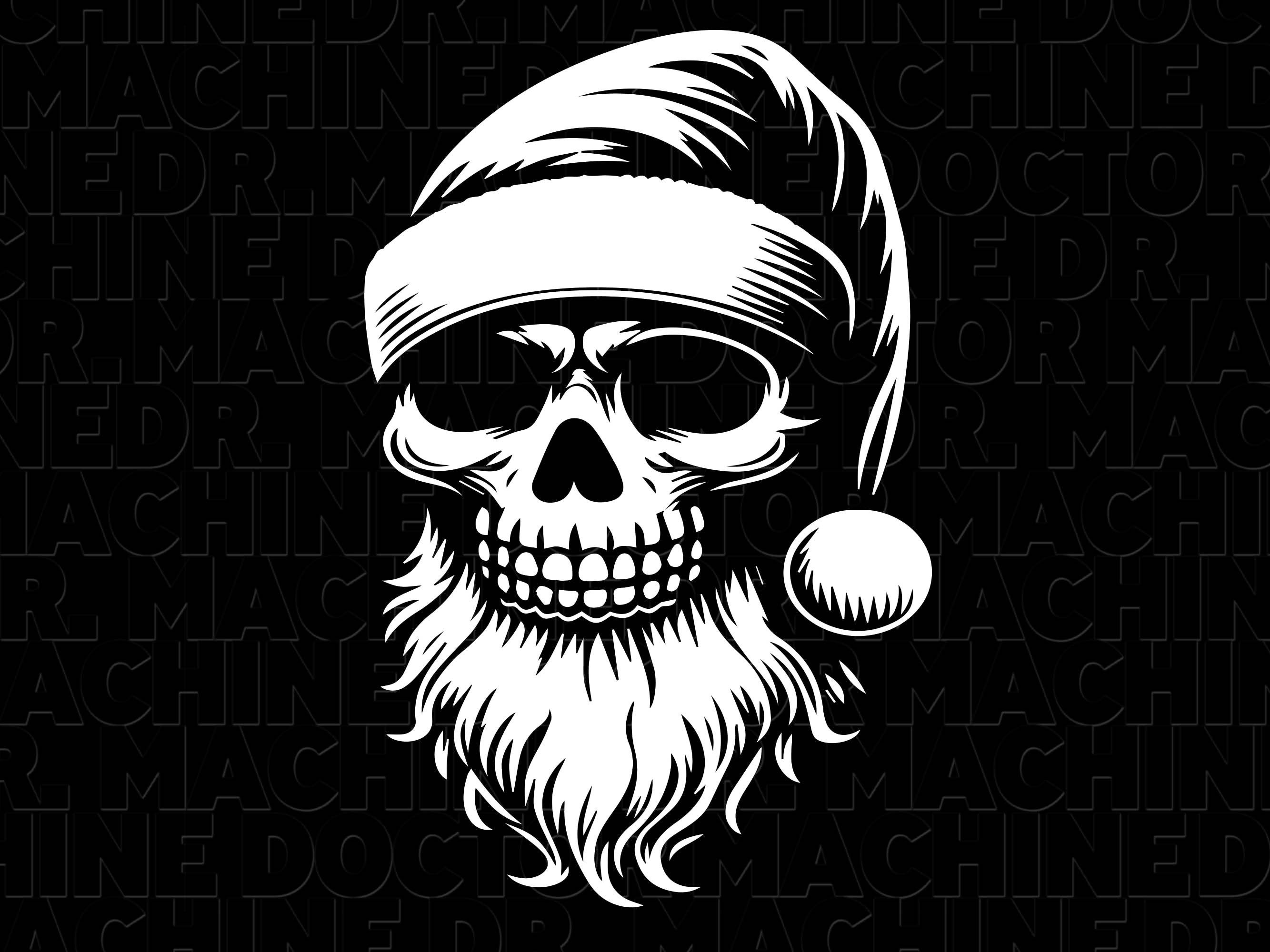 Santa Skull SVG File. Sinister Santa Skull With Beard. WHITE on BLACK ...