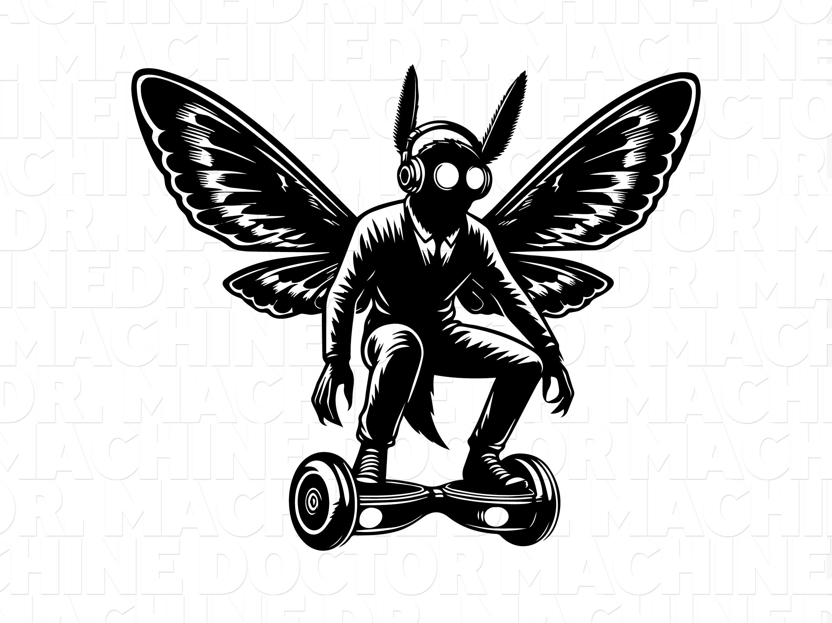 Mothman #15 Cryptid in Suit With Headphones,on a Hoverboard. SVG, Funny ...