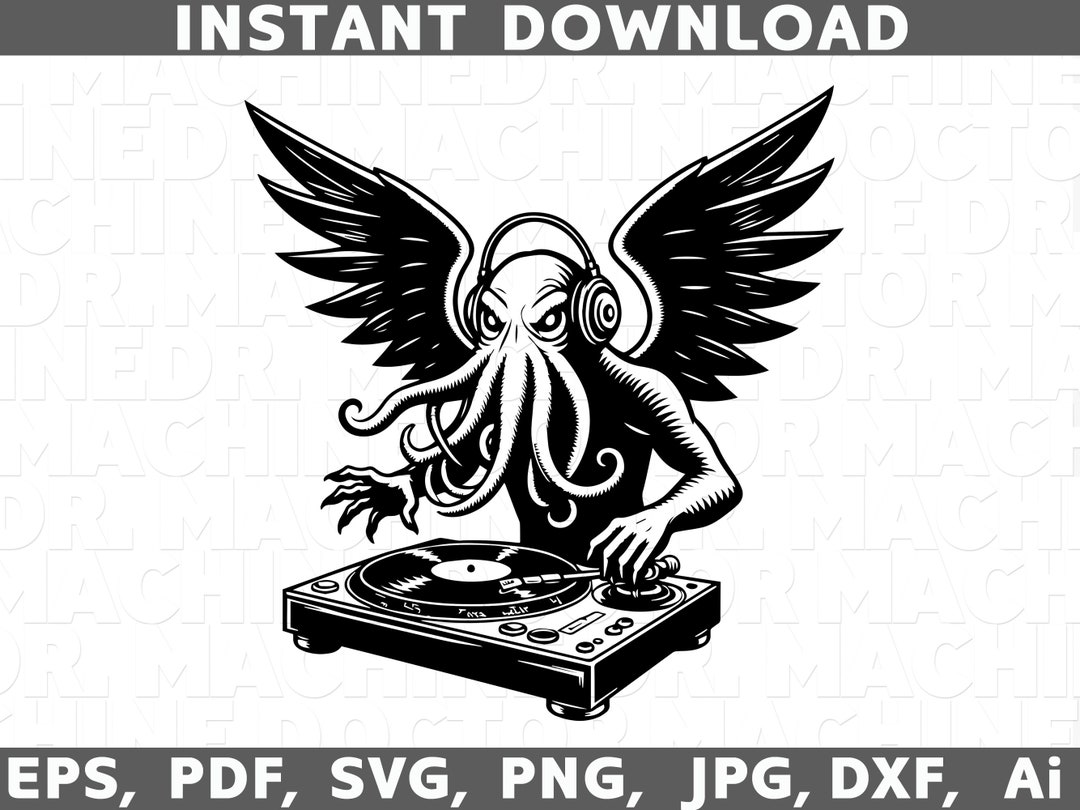 DJ Cthulhu SVG 37. Winged Cthulhu With Turntables. Simple, Scalable ...