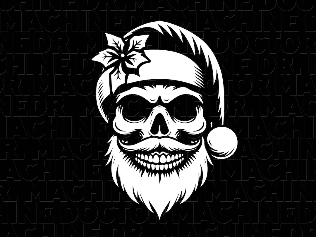 Santa Skull SVG File. Smiling Santa Skull With Beard & Mustache. WHITE ...