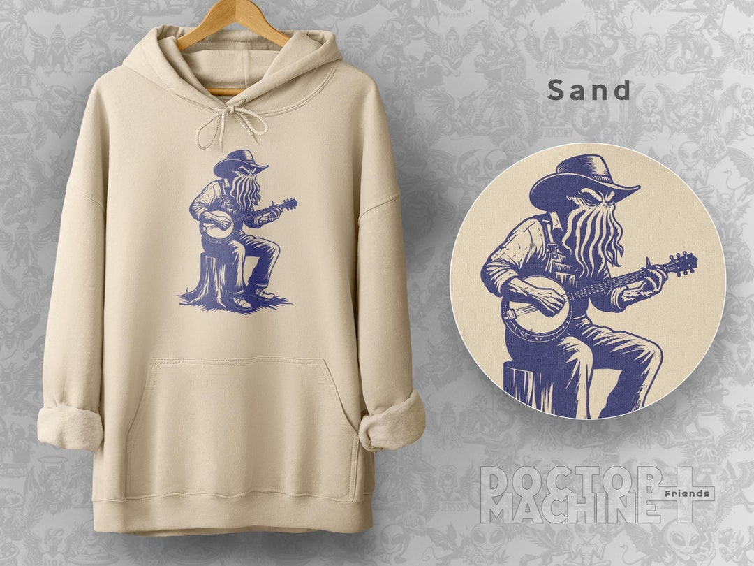 Hillbilly Cthulhu Playing Banjo on a Stump Hoodie. Hooded Sweatshirt. 7 ...