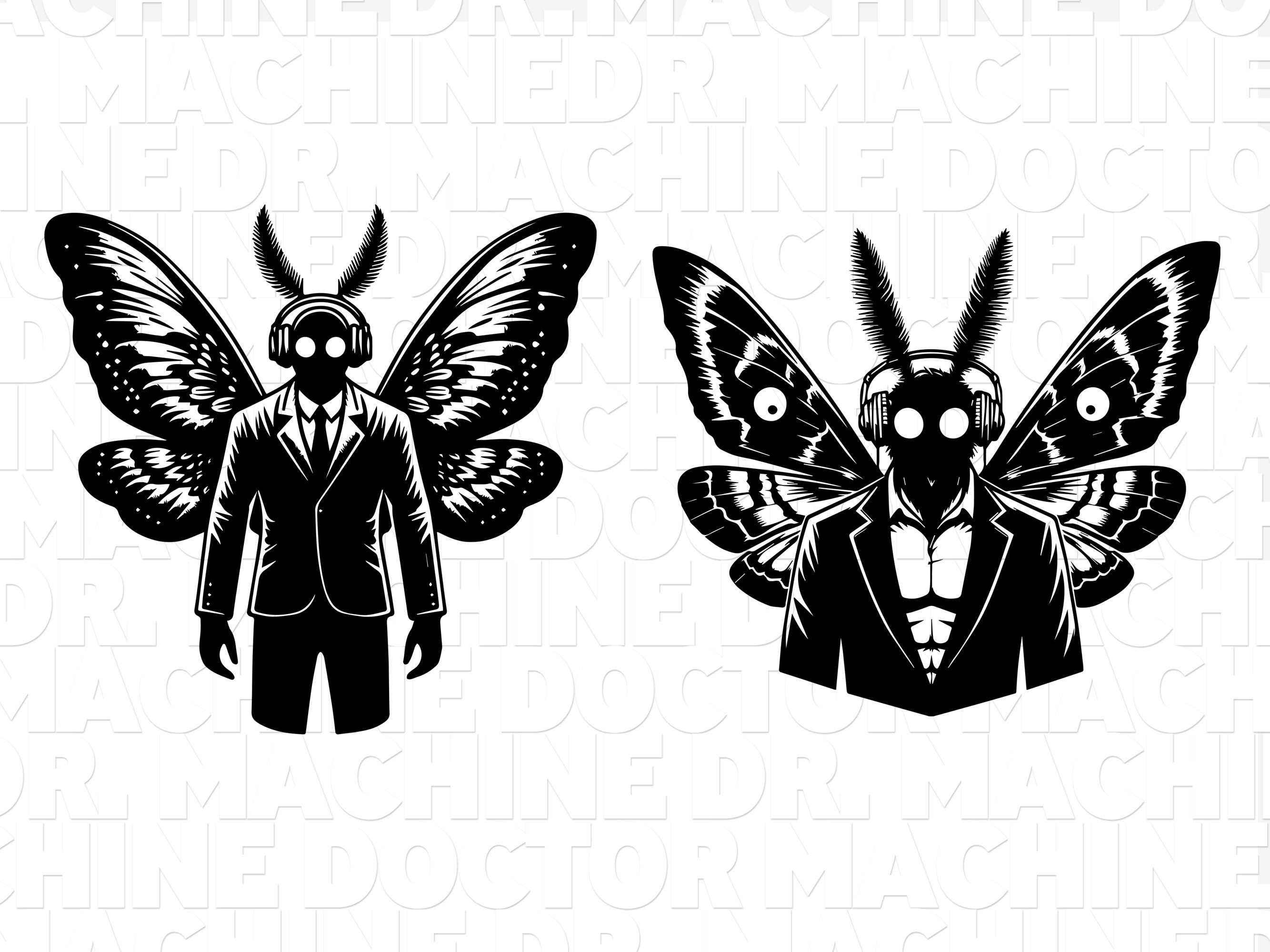 Mothman SVG BUNDLE #1, Urban Mothman With Headphones and Hoverboard ...
