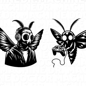 Mothman SVG BUNDLE #1, Urban Mothman With Headphones and Hoverboard ...