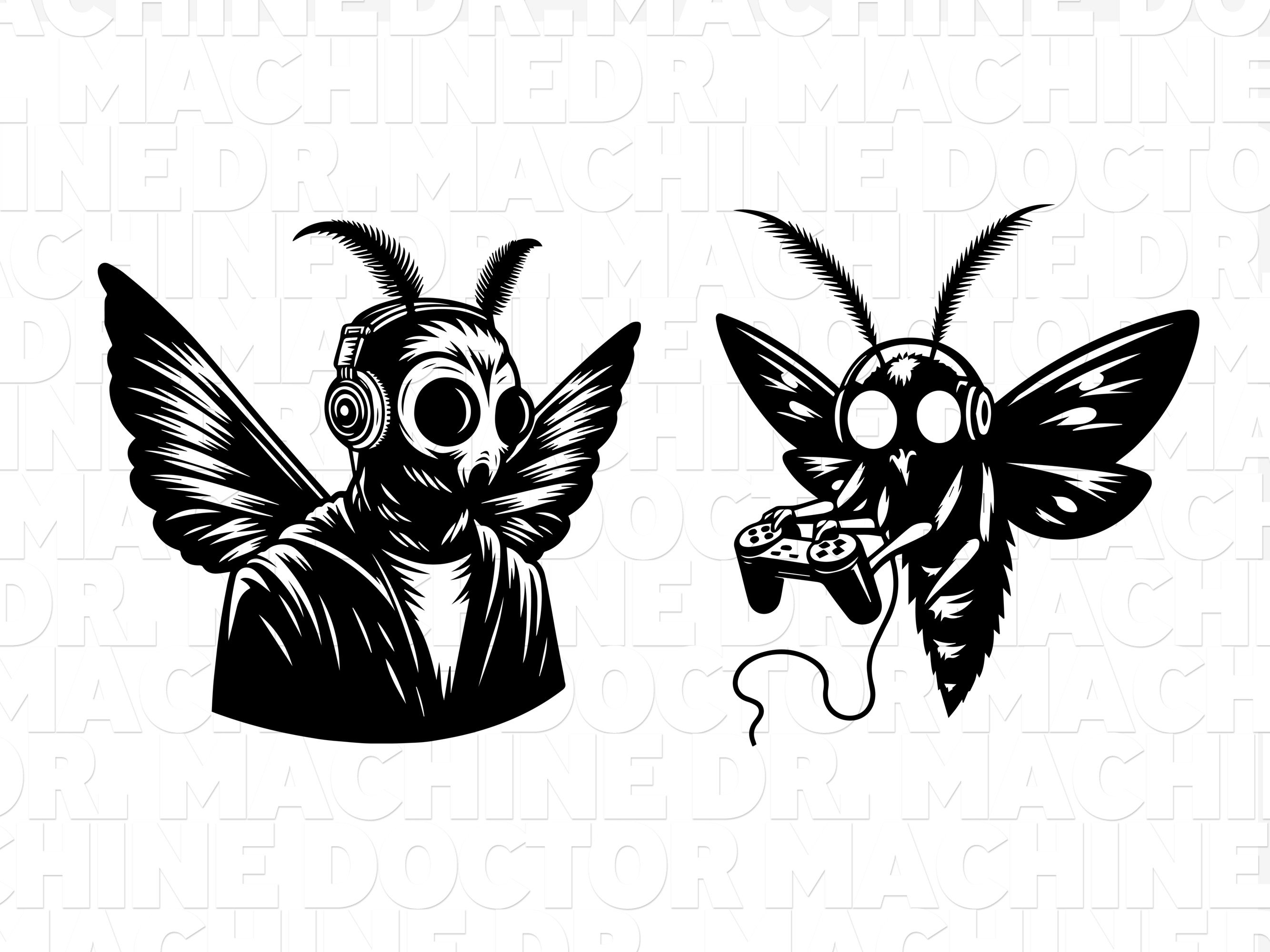 Mothman SVG BUNDLE #1, Urban Mothman With Headphones and Hoverboard ...