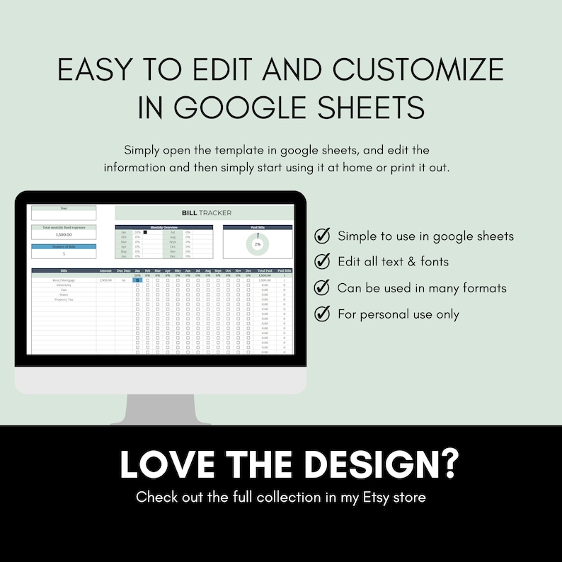 Bill Tracker Google Sheets, Google Sheets Bill Calendar, Monthly Bill Planner, Bill Payment ...