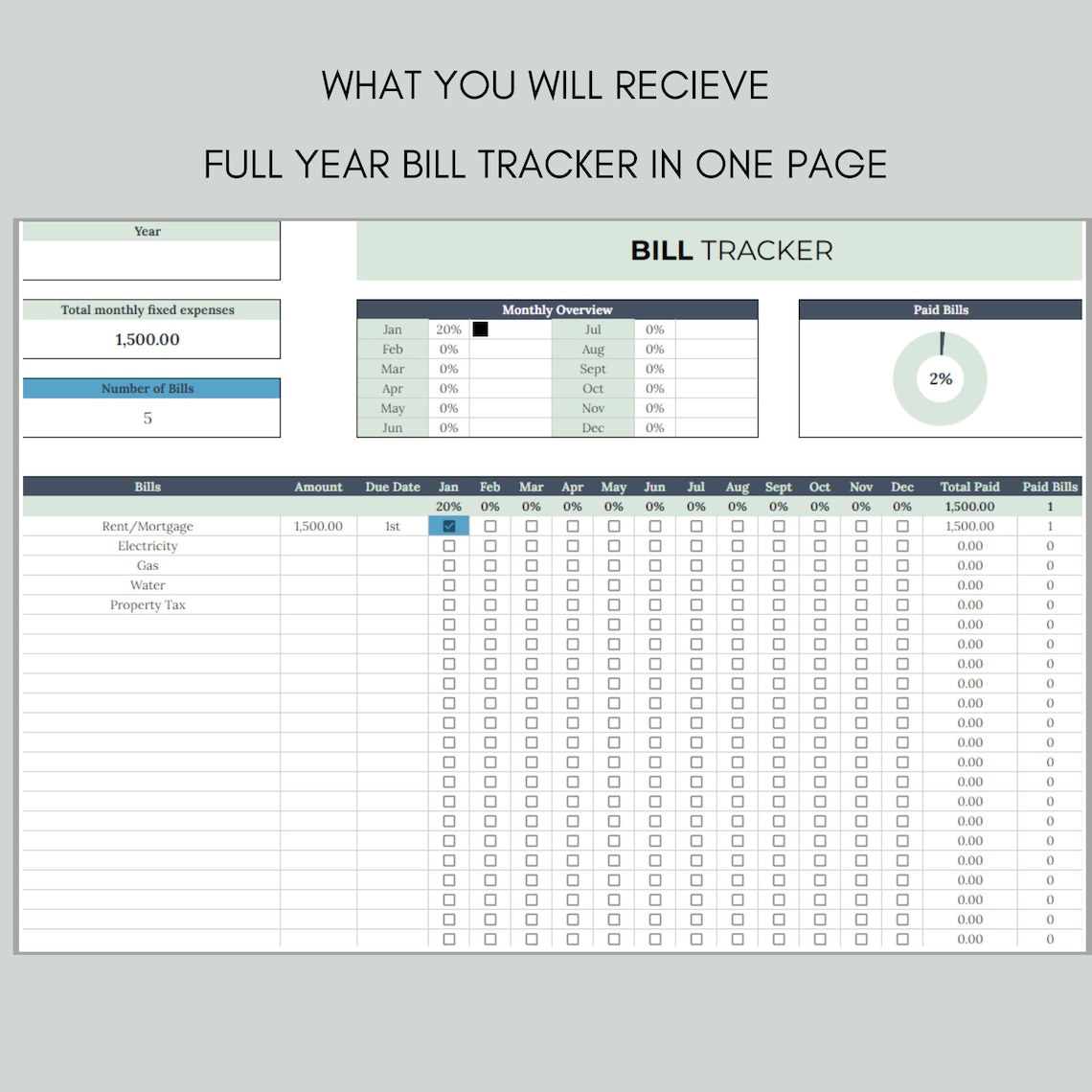Bill Tracker Google Sheets, Google Sheets Bill Calendar, Monthly Bill ...