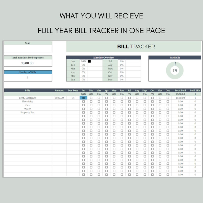 Bill Tracker Google Sheets, Google Sheets Bill Calendar, Monthly Bill ...
