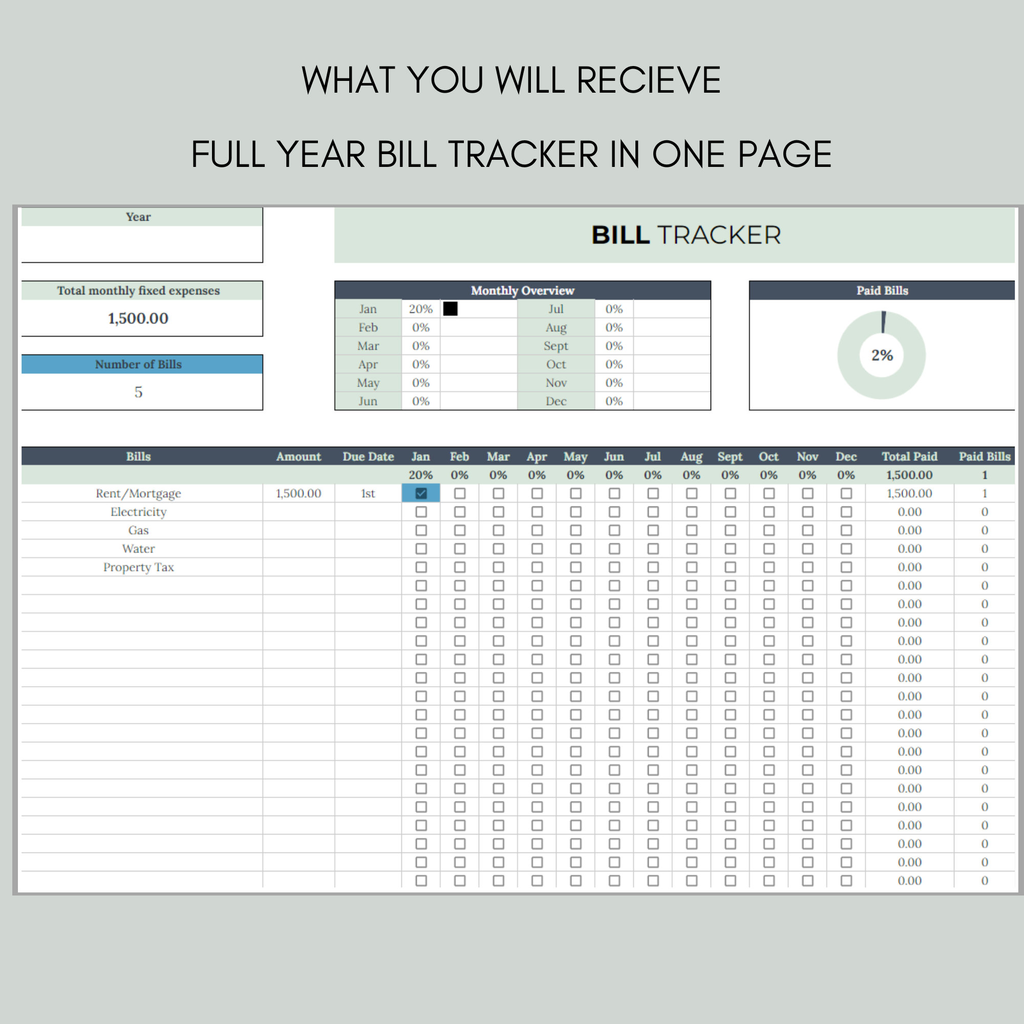 Bill Tracker Google Sheets, Google Sheets Bill Calendar, Monthly Bill ...