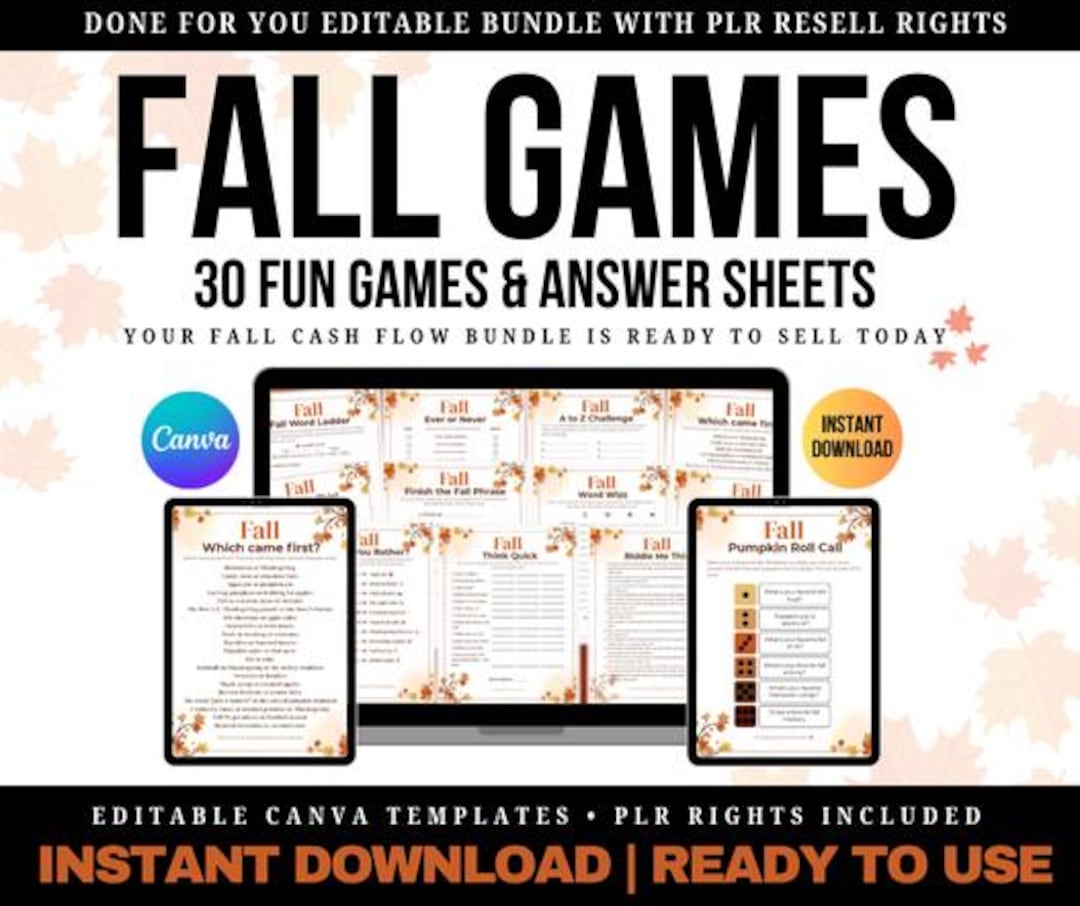 30 Editable Fall Games With PLR Rights | Canva Templates + Pdfs ...