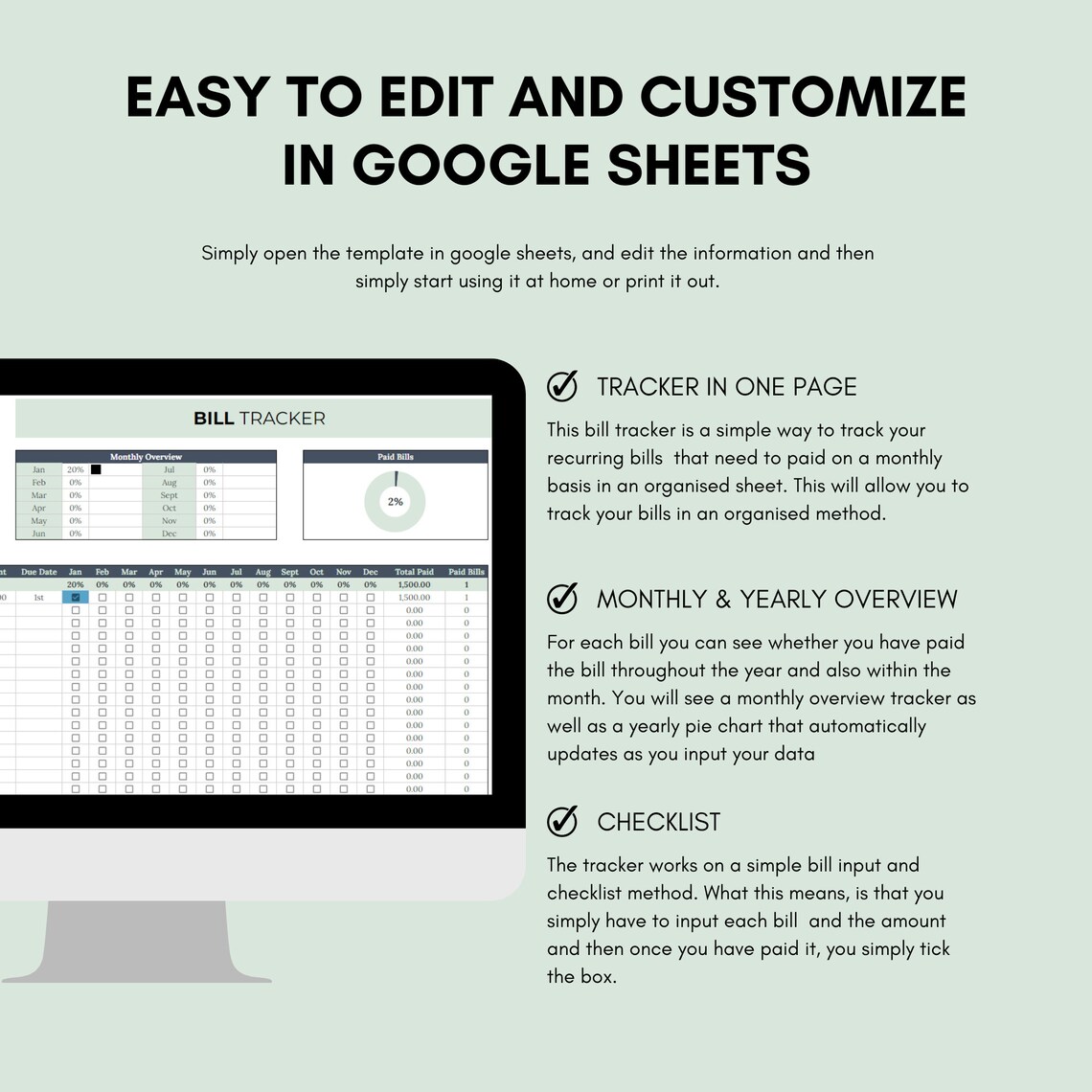 Bill Tracker Google Sheets, Google Sheets Bill Calendar, Monthly Bill ...