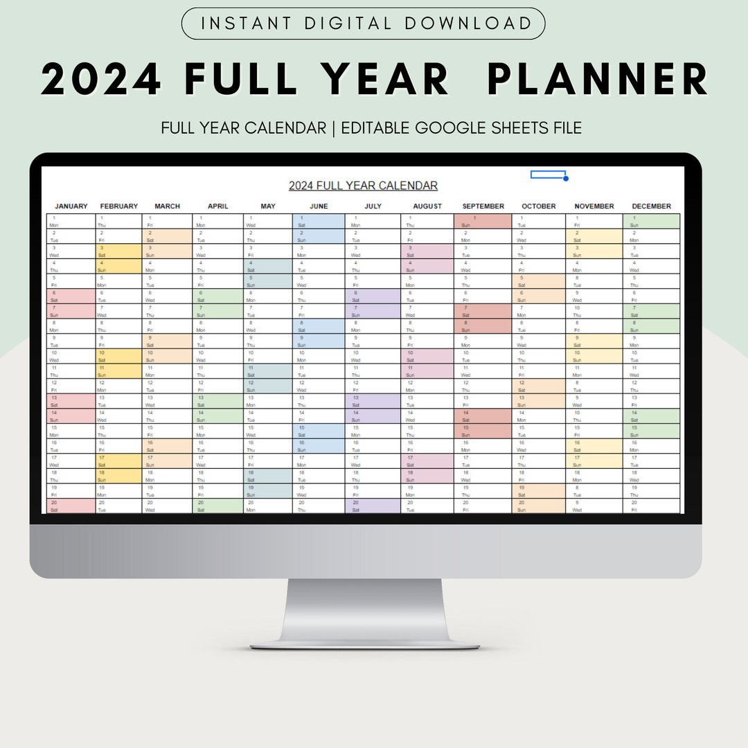 Buy Editable 2024 Full Year Calendar, 2024 Year Planner, 2024 Monthly ...
