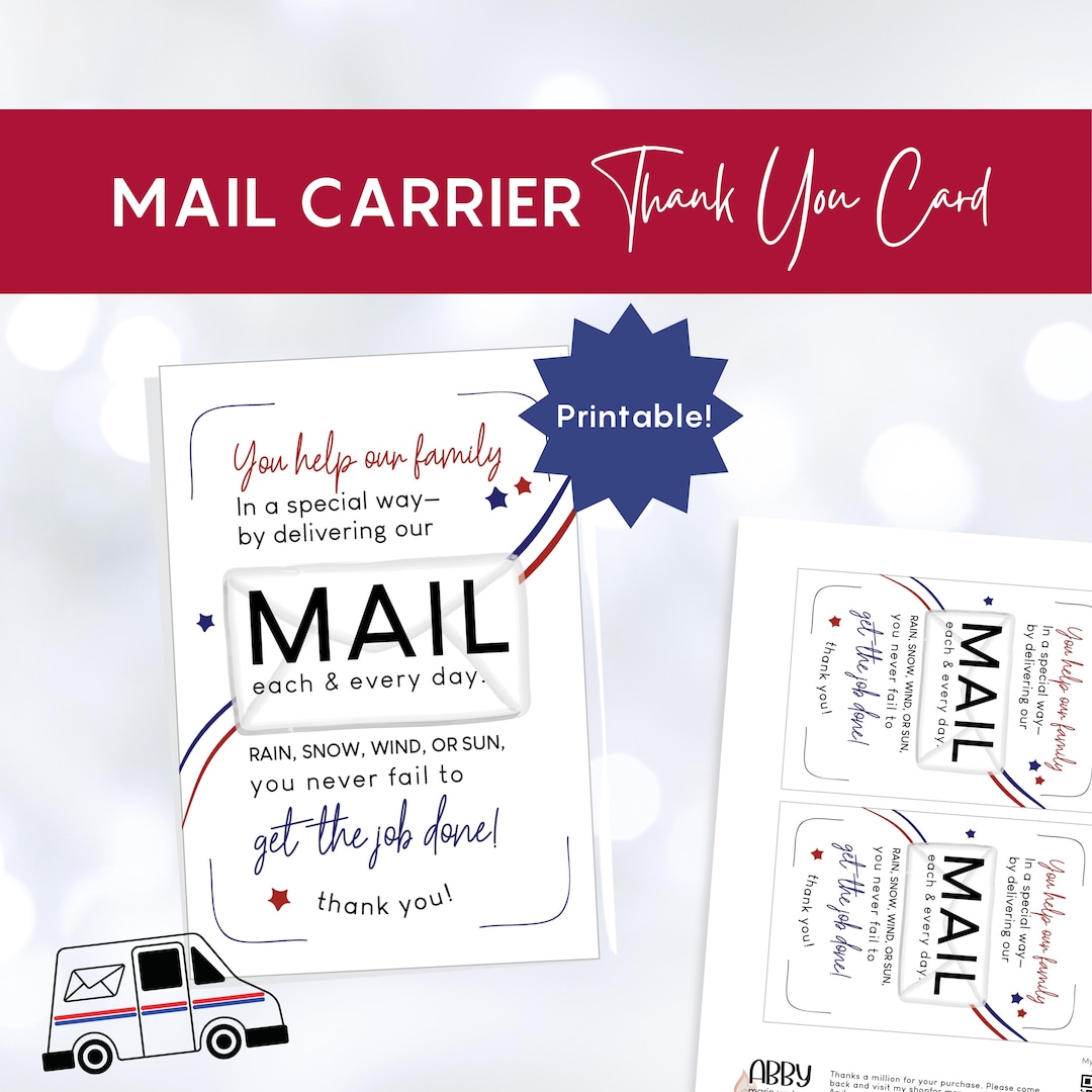 Mail Carrier Appreciation Card, Mail Carrier Thank You Gift, Mail ...
