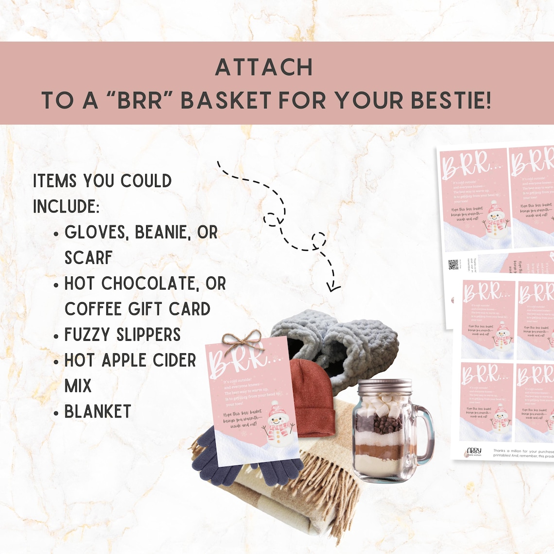 Brr Basket Gift Tag, Winter Gift Basket Card, Printable Christmas Card ...
