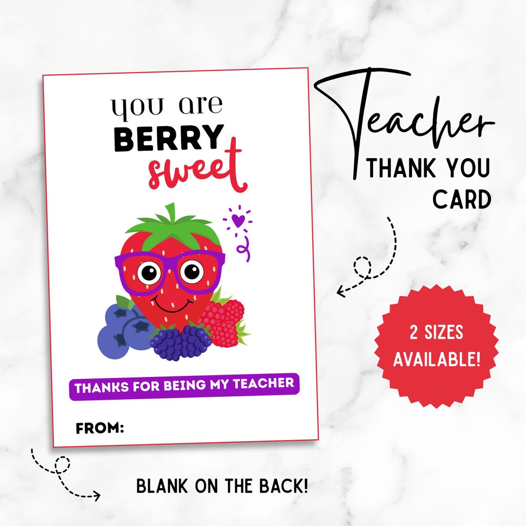 Berry Sweet Teacher Thank You Card: Printable Gift Tag (PDF) - Etsy
