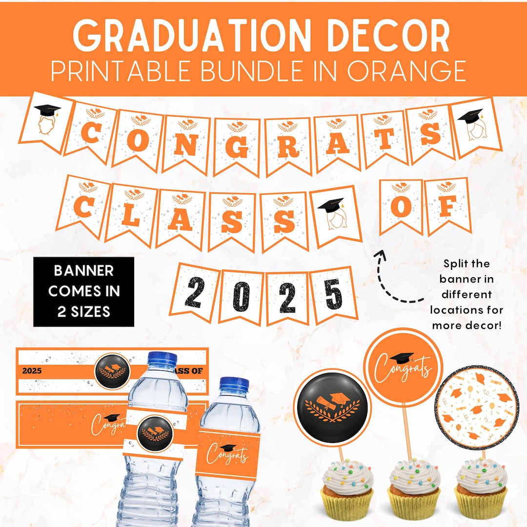 Orange & Black Graduation Decor Bundle: Class of 2025 (digital Download ...