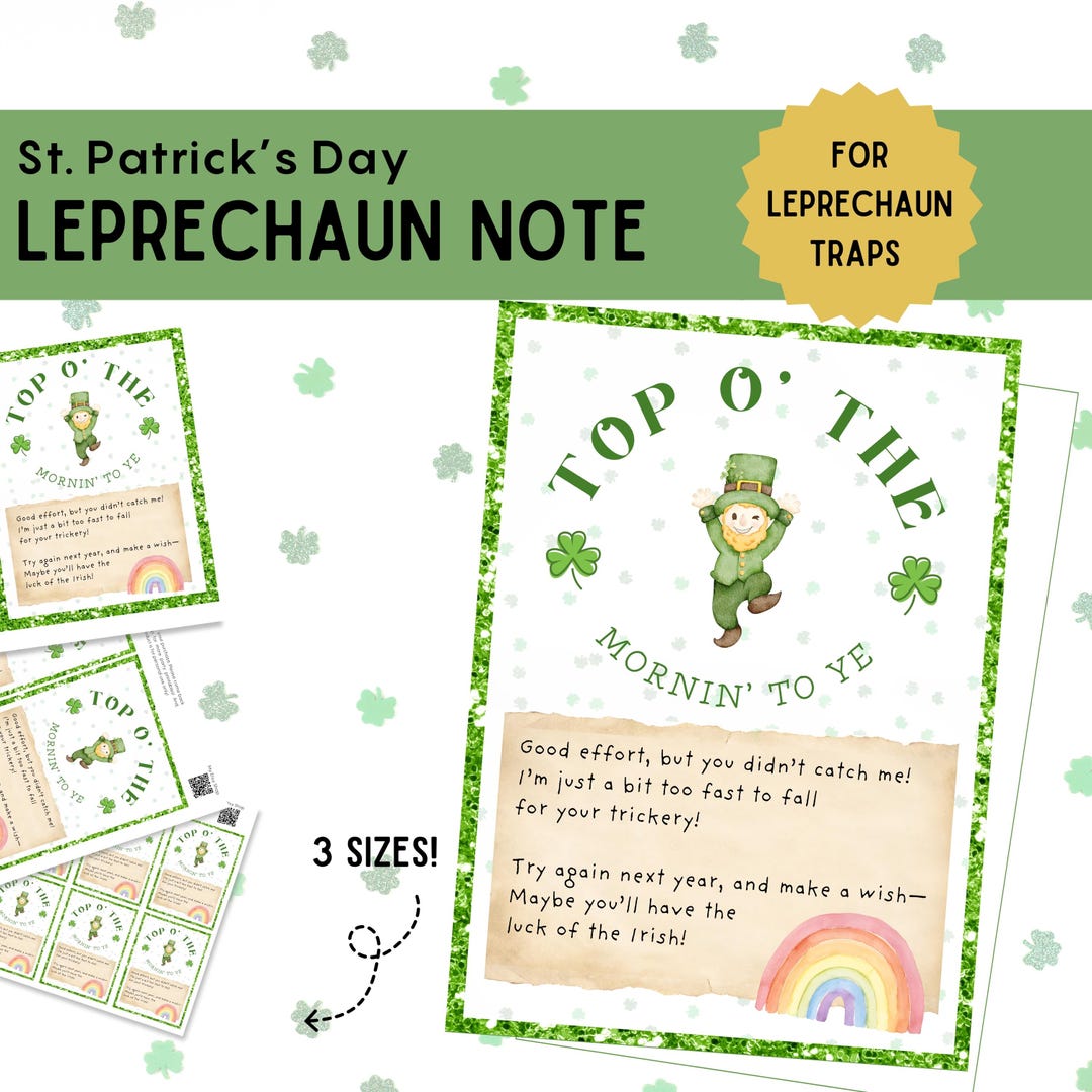 Leprechaun Trap Note, Leprechaun Letter, St. Patrick's Day Gift, St ...