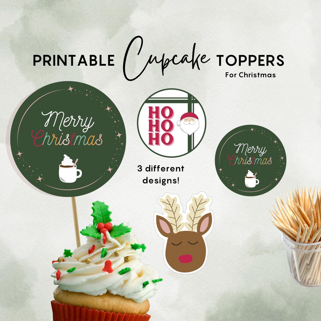 Christmas Cupcake Toppers, Holiday Cupcake Toppers, Santa Cupcake ...