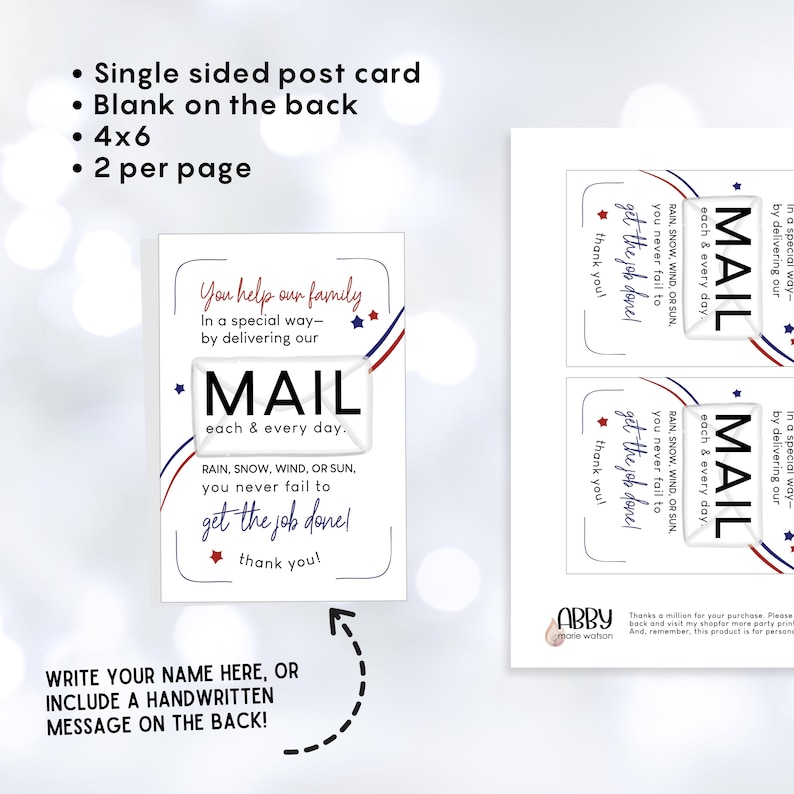 Mail Carrier Appreciation Card, Mail Carrier Thank You Gift, Mail ...