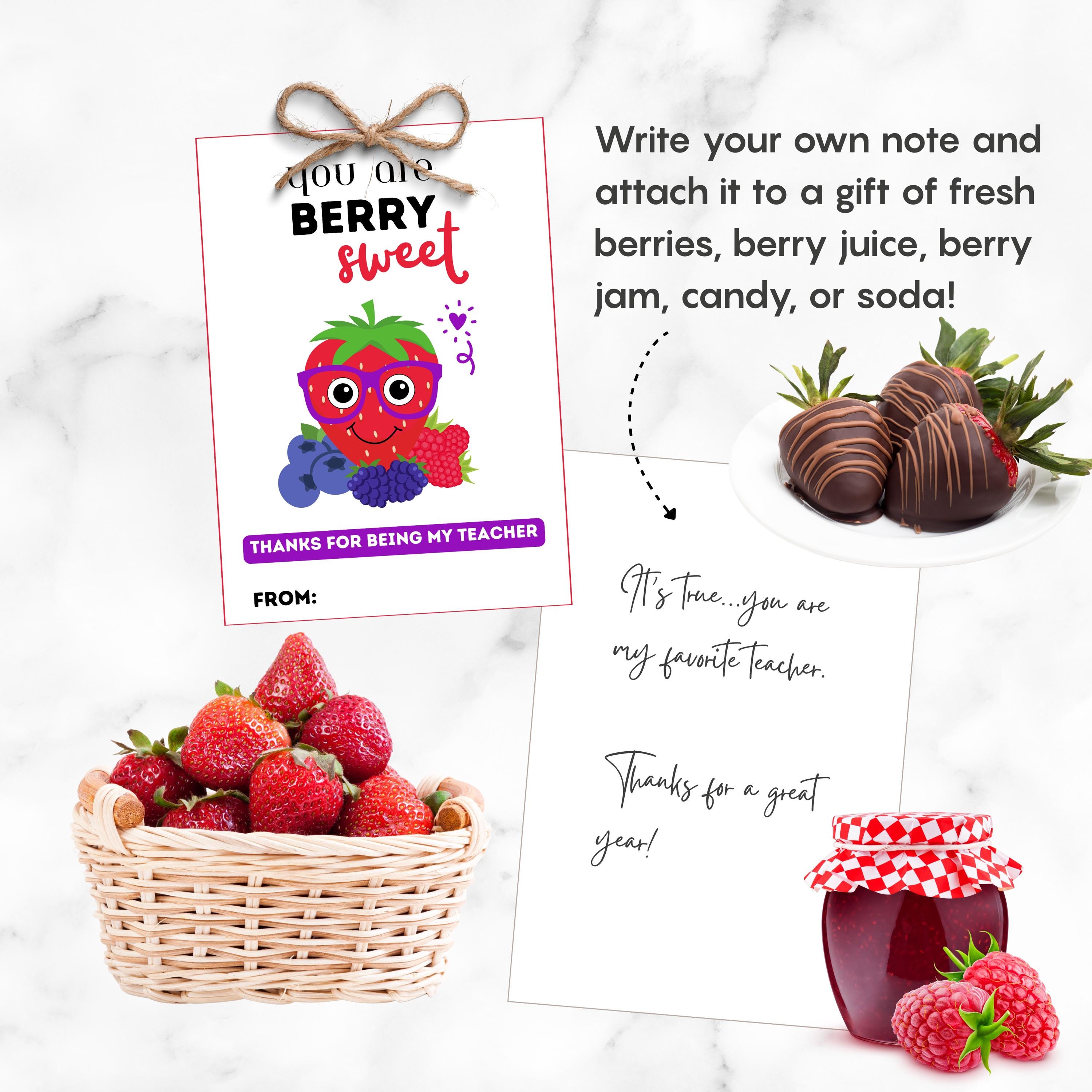 Berry Sweet Teacher Thank You Card: Printable Gift Tag (PDF) - Etsy