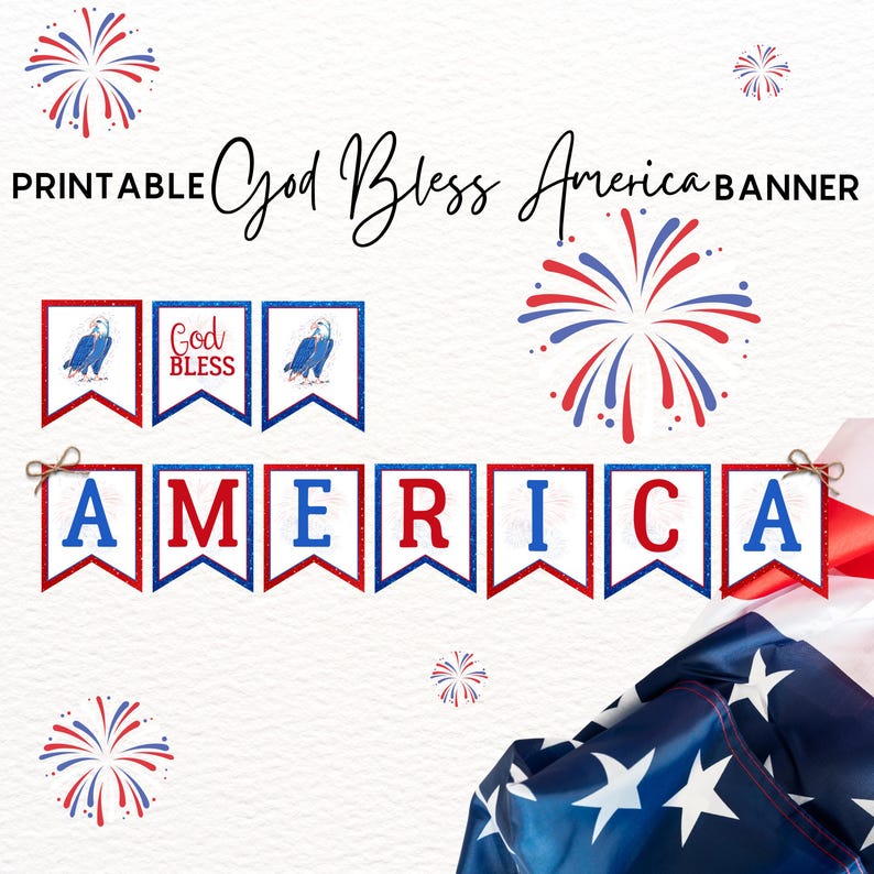 God Bless America Banner, USA Printable, 4th of July Decor, Patriotic ...