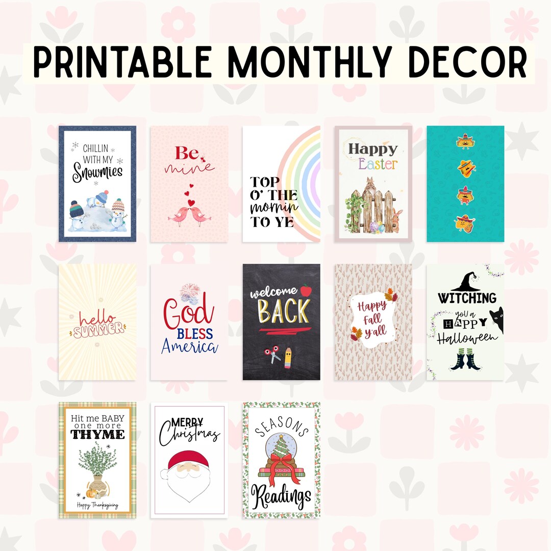 12 Month Printable Decor: Locker, Refrigerator, or Bedroom Art Prints ...