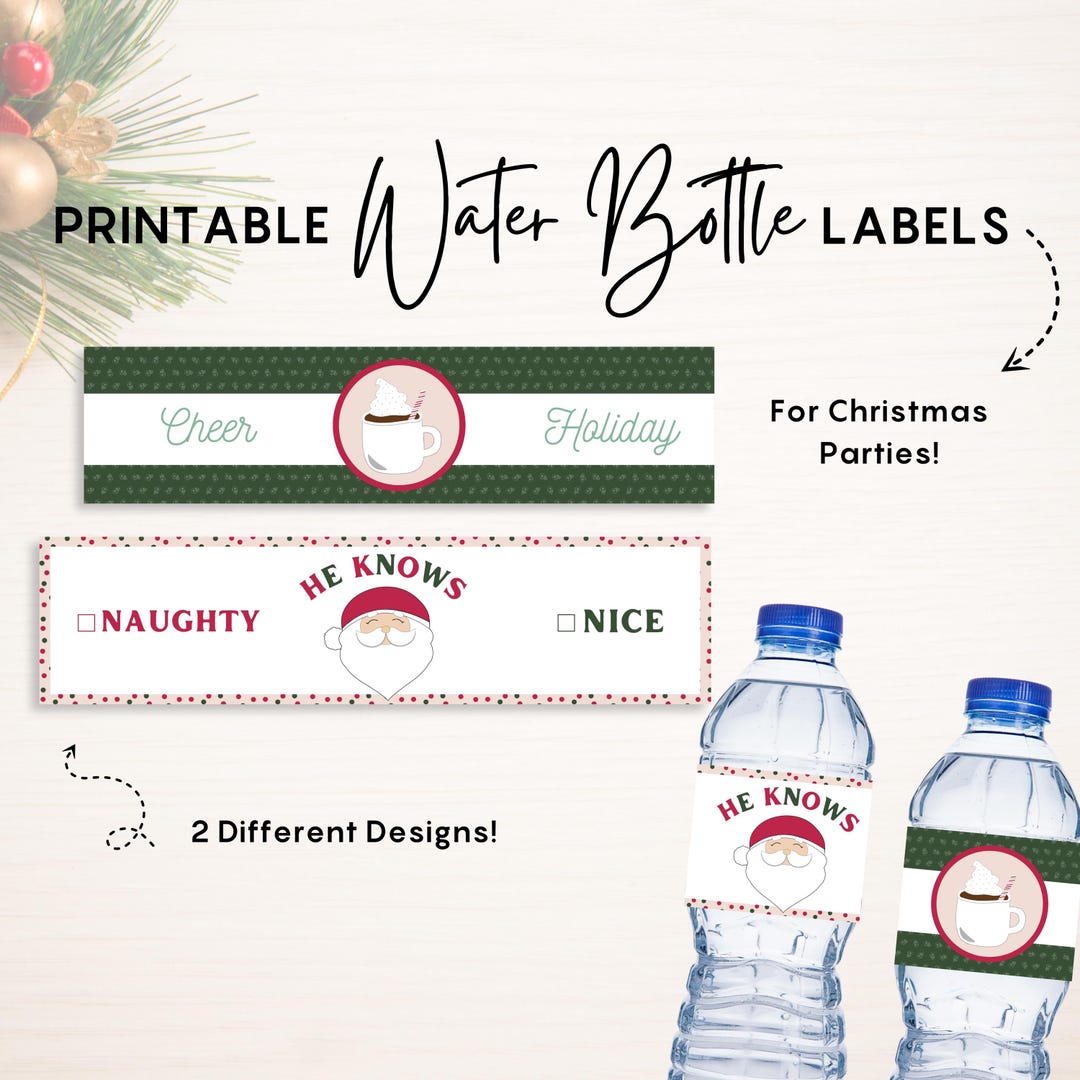Christmas Water Bottle Labels: Naughty/nice Holiday Wrappers (digital ...