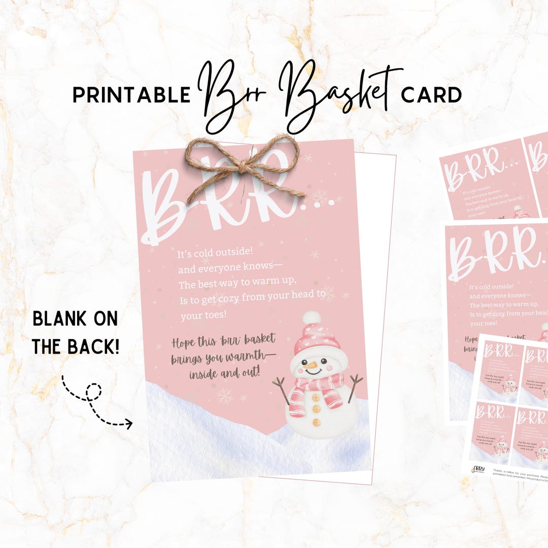 Brr Basket Gift Tag, Winter Gift Basket Card, Printable Christmas Card, Printable Christmas ...
