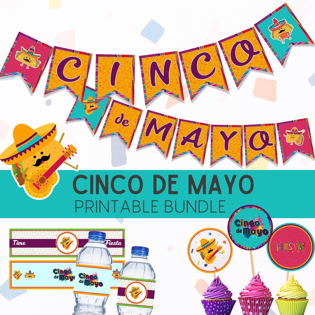 Cinco De Mayo Party Decor: Taco Banner, Cupcake Toppers (PDF) - Etsy