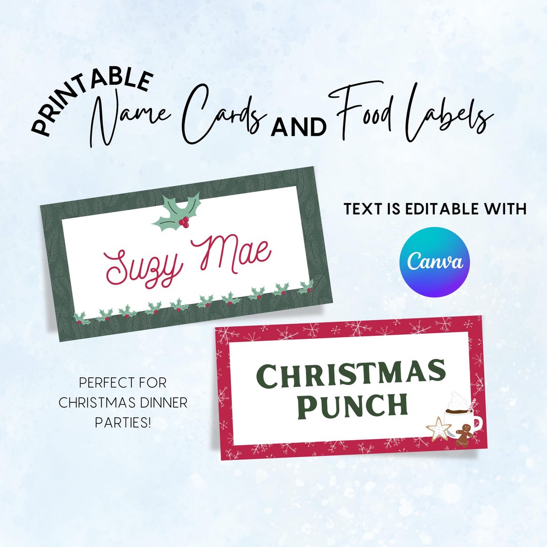 Printable Christmas Food Label, Christmas Name Cards, Holiday Table ...
