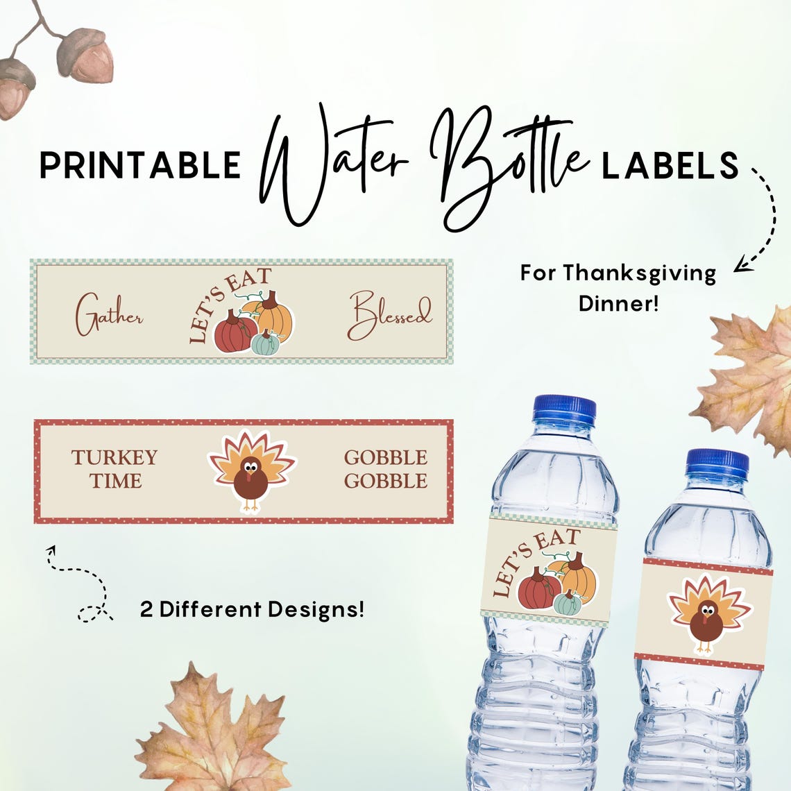 Thanksgiving Water Bottle Labels, Drink Wrapper, Printable Thanksgiving ...