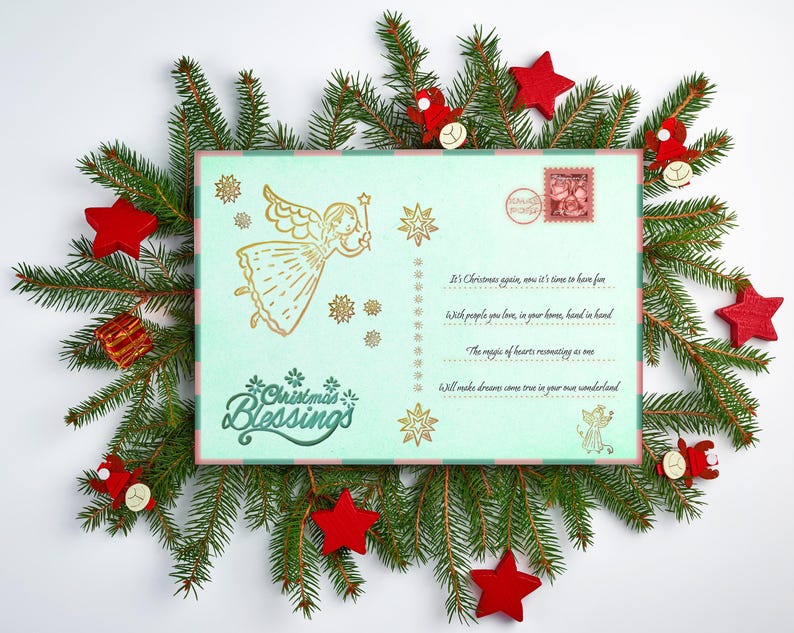 Christmas Card With Short Poem, Snow Angel & Christmas Stars ...