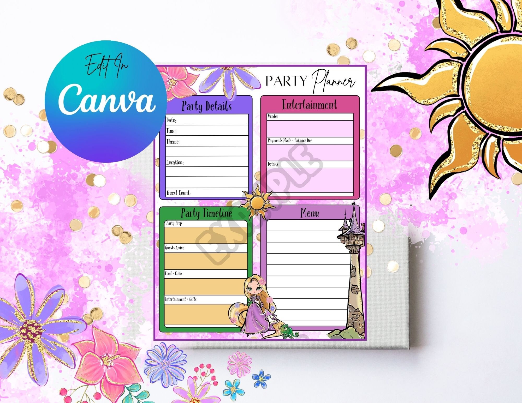 Rapunzel Themed Party Planner | Canva Template | Digital Download - Etsy