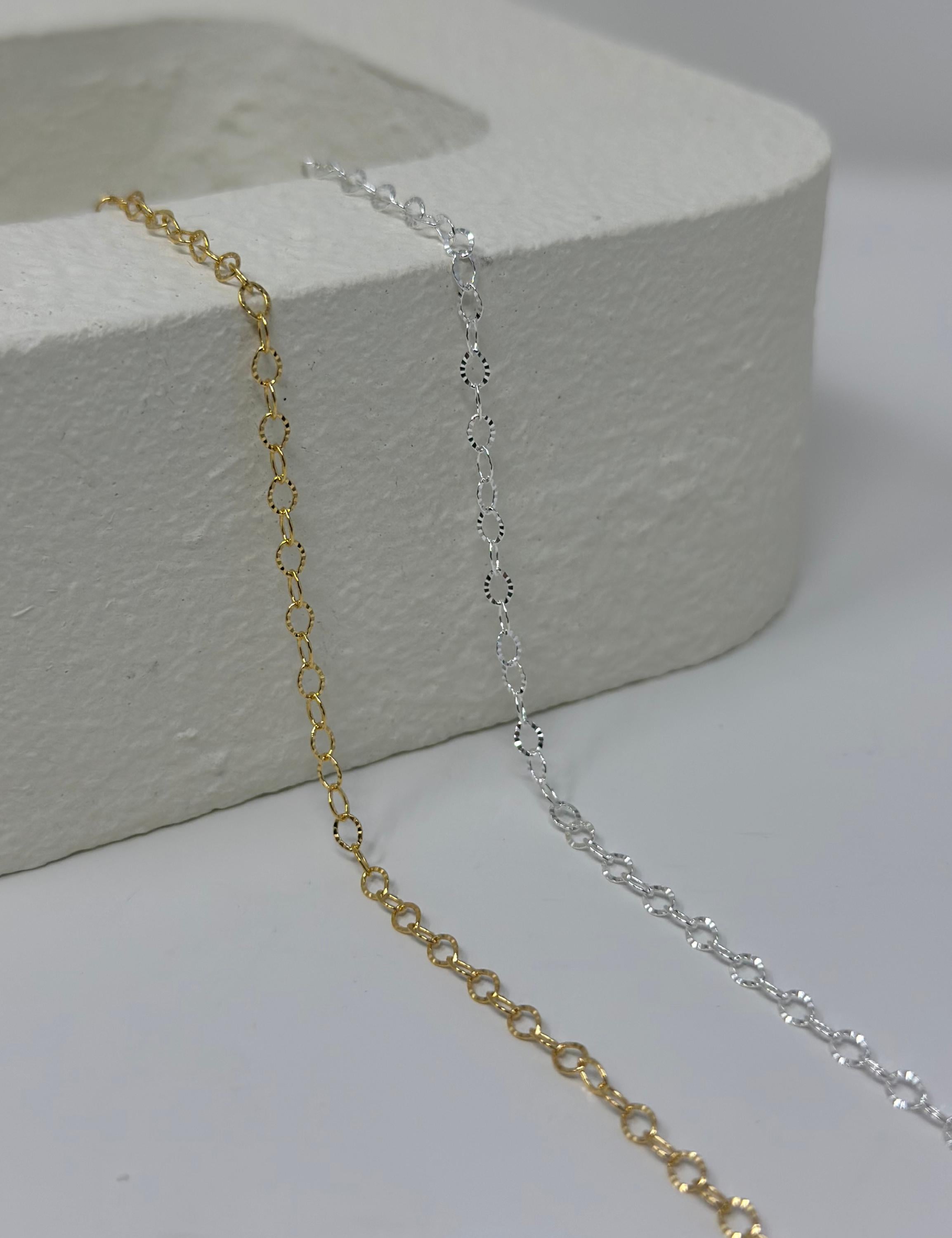 Starburst Chain Flat Diamond Cut Cable Chain 3mm: 14k Gold Filled or ...
