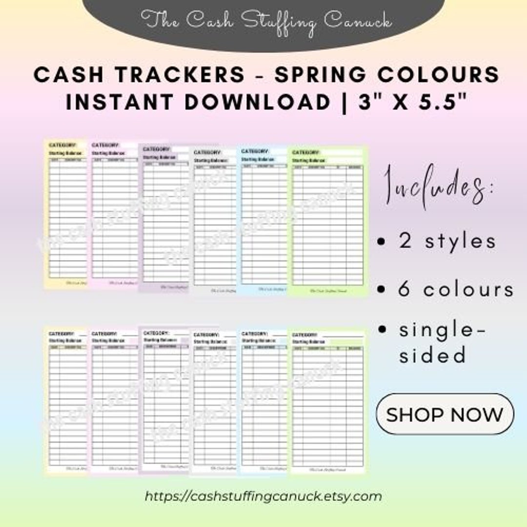 Cash Trackers | INSTANT DOWNLOAD | Spring Colors | 3" X 5" | Single ...