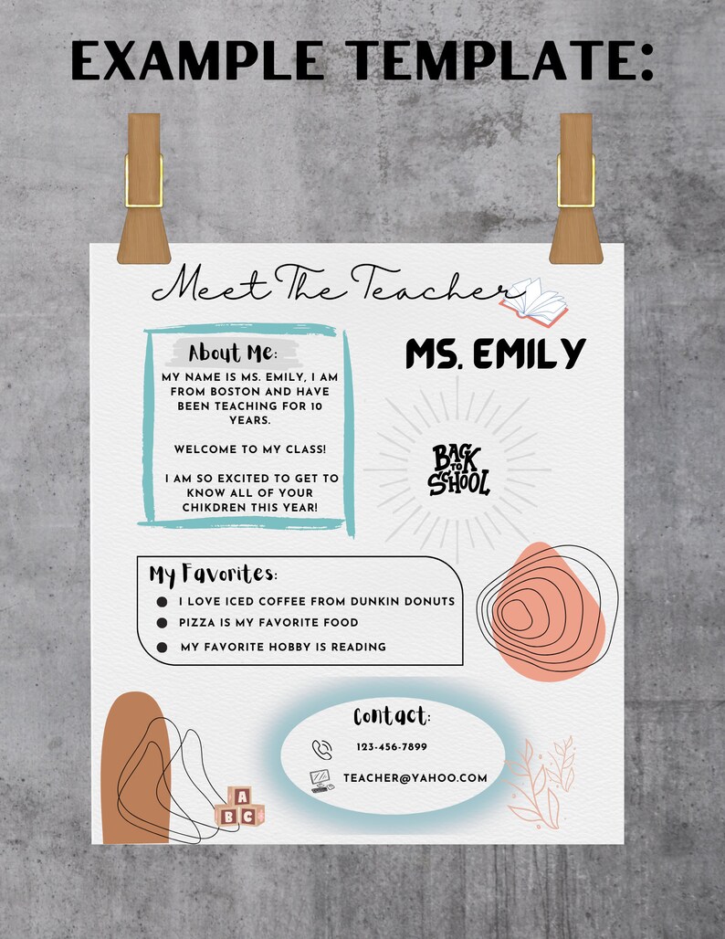 Editable and Printable Meet the Teacher Page, One Downloadable Sheet ...