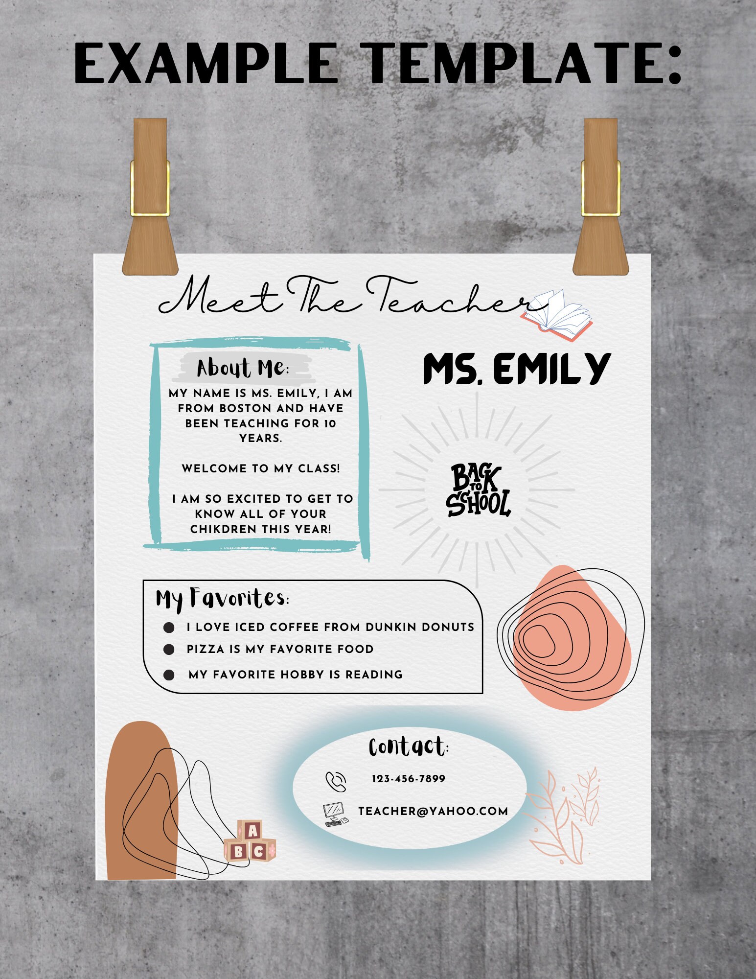 Editable and Printable Meet the Teacher Page, One Downloadable Sheet ...